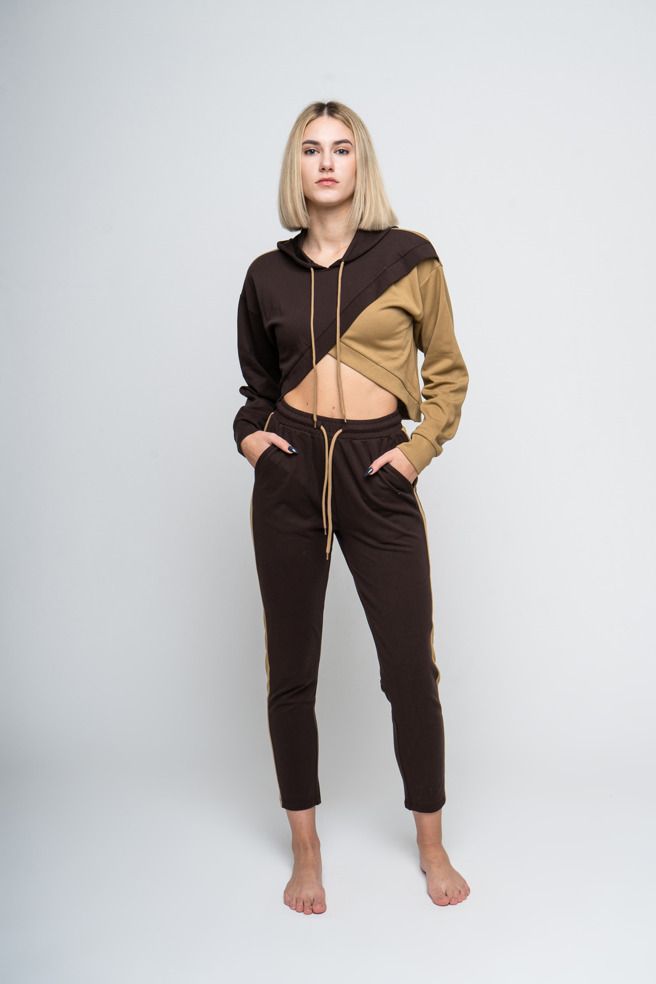 Merchantbay | Two Tone Overlap Cropped Hem With Hoodie & Matching ...